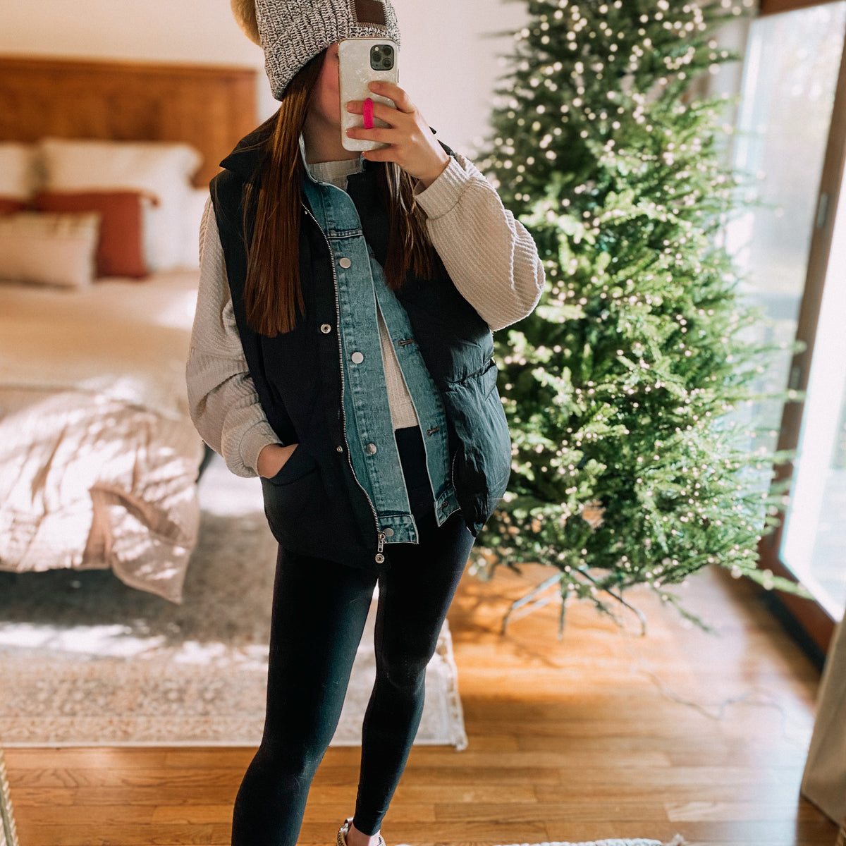 Sofie Denim Layered Puffer Vest - Black – Happiness Trails Boutique LLC